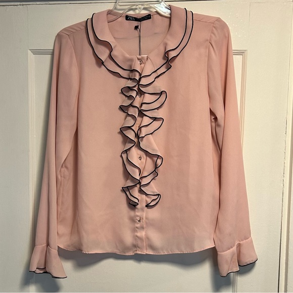 Zara | Tops | Zara Pink Ruffle Blouse Small | Poshmark